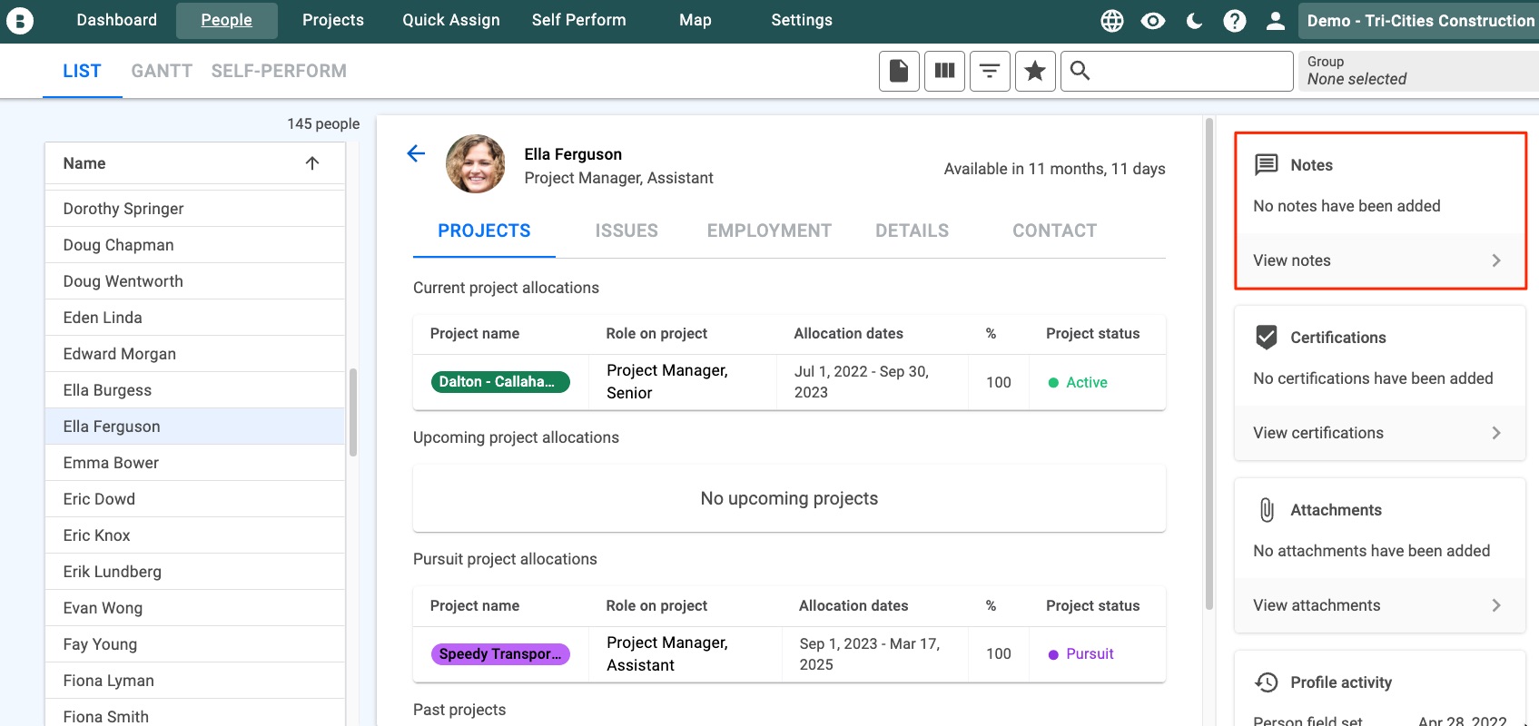 Person Notes – Support Help Desk