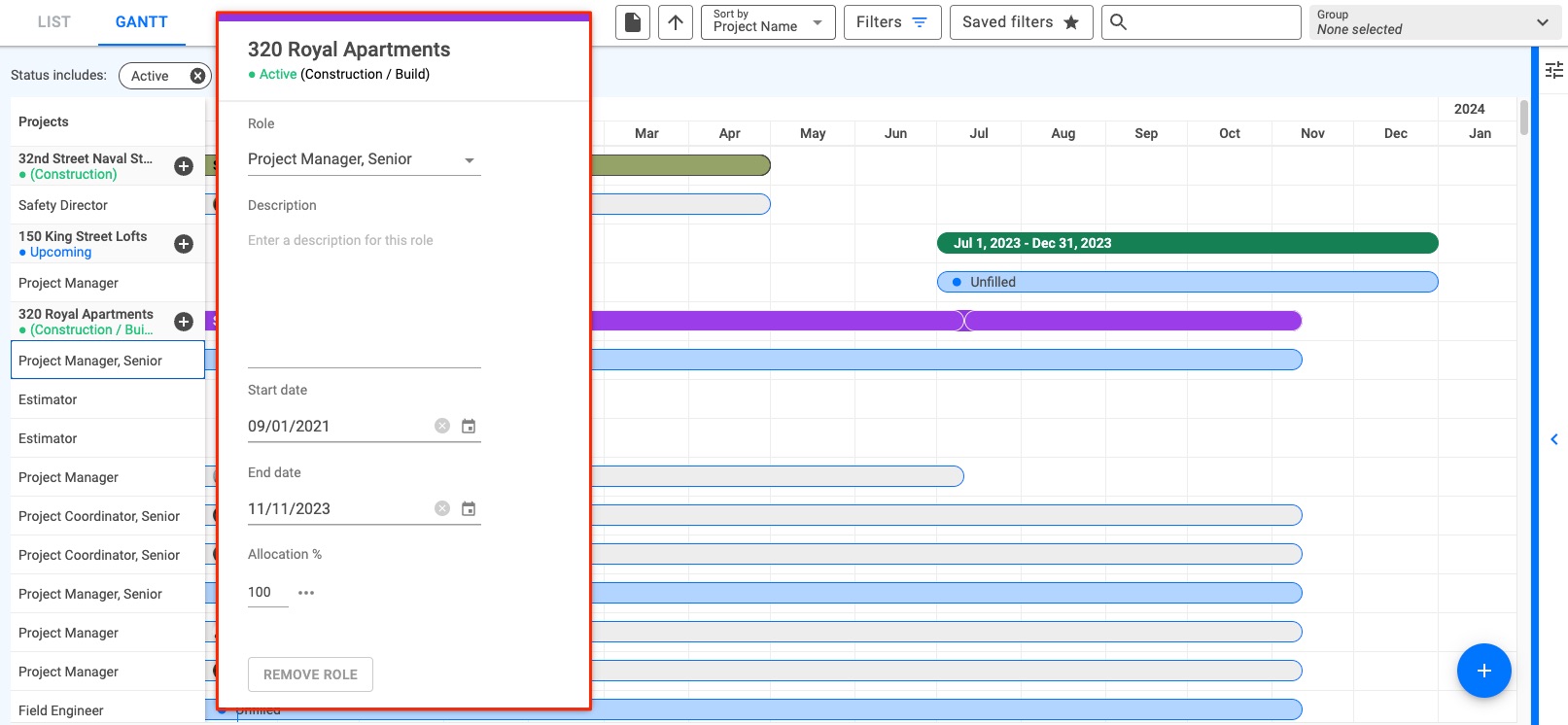 Managing Roles and Allocations from the Project Gantt – Support Help Desk